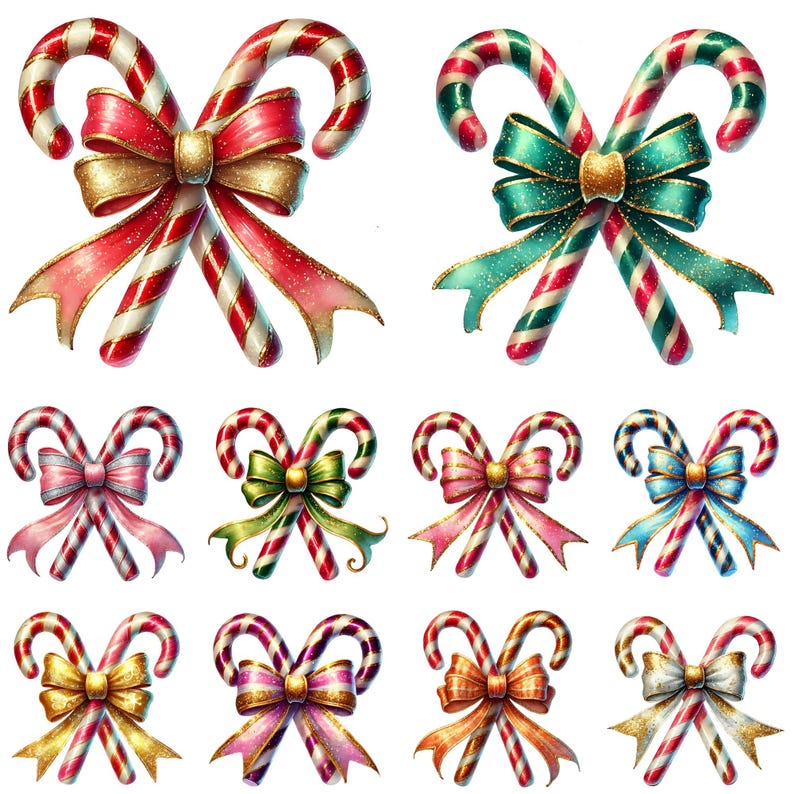 Christmas Candy Cane Watercolor Clipart Bundle – Festive Holiday Bow ...