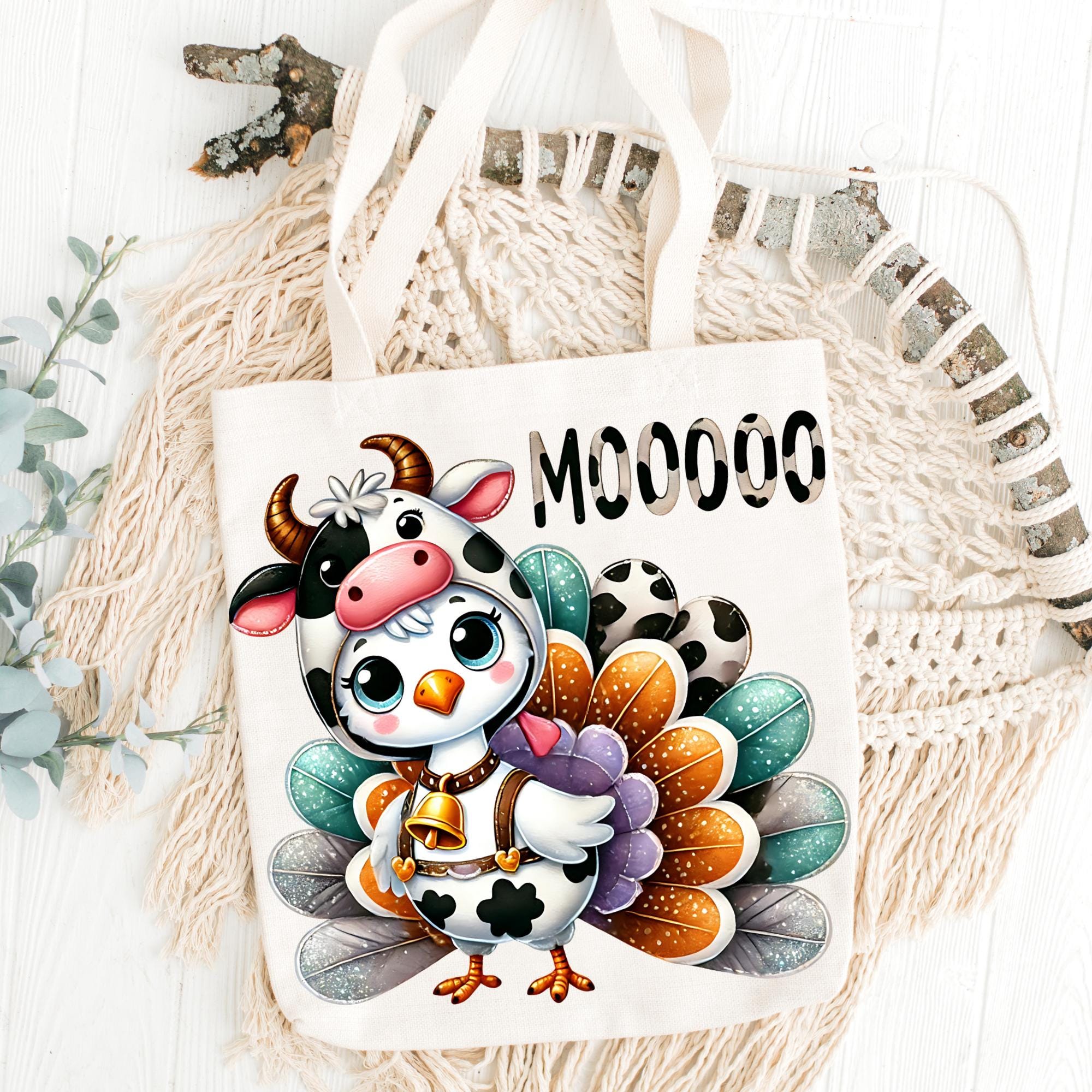 Cow Turkey Thanksgiving Clipart | Cute Fall Farm Animal PNG | Moo ...