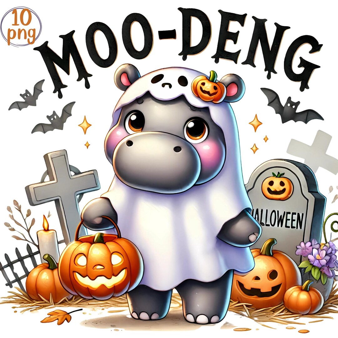 Halloween Boo Moo Deng Clipart - 10 Adorably Spooky Pngs for Creative ...