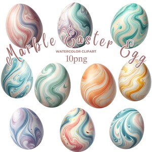 Marble Easter Egg Clipart 10 PNG Watercolor Set for Spring and Holiday ...