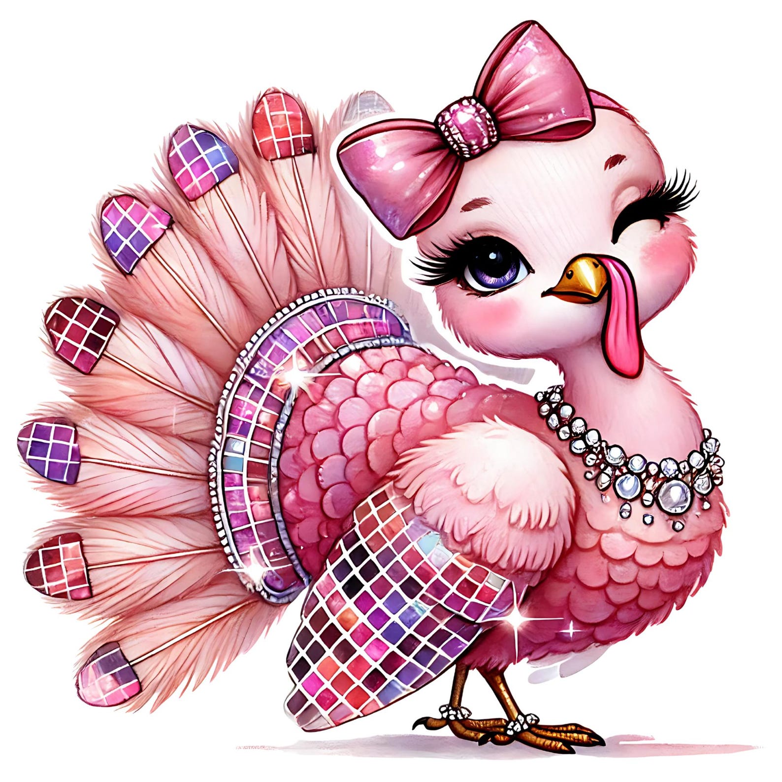 Pink Glam Turkey Clipart – 10 PNG Watercolor Thanksgiving Digital Art ...