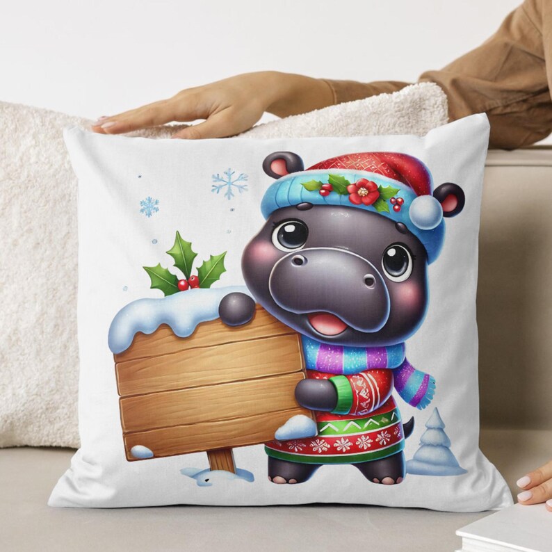 Moo Deng Christmas Wood Sign Clipart 10 Adorable Watercolor Pngs for ...