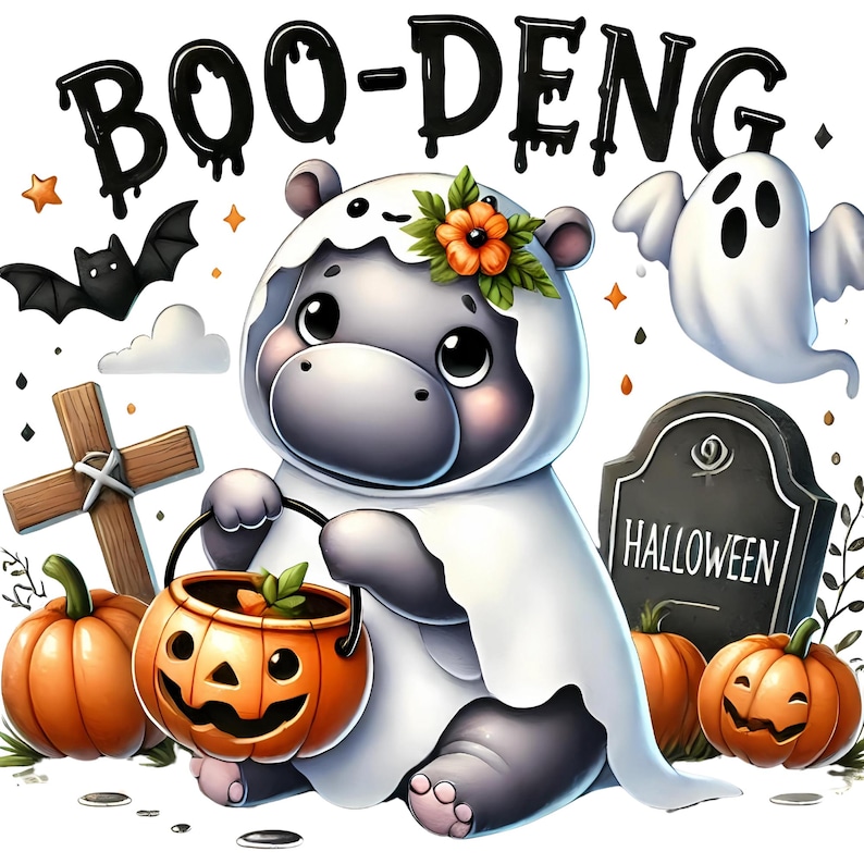 Halloween Boo Moo Deng Clipart - 10 Adorably Spooky Pngs for Creative ...