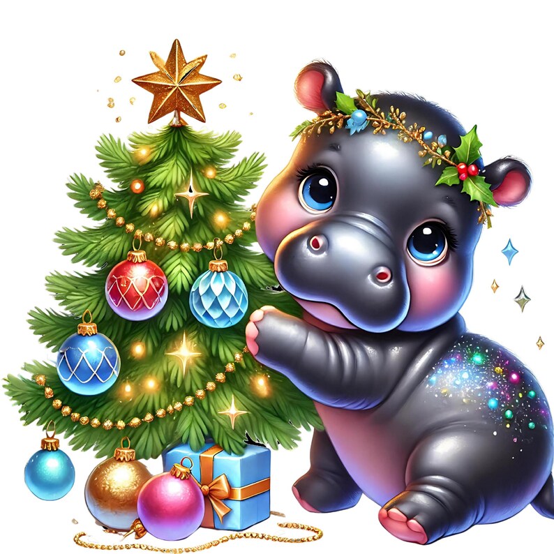 Christmas Moo Deng Watercolor Clipart - 12 Festive Pngs for Holiday Fun ...