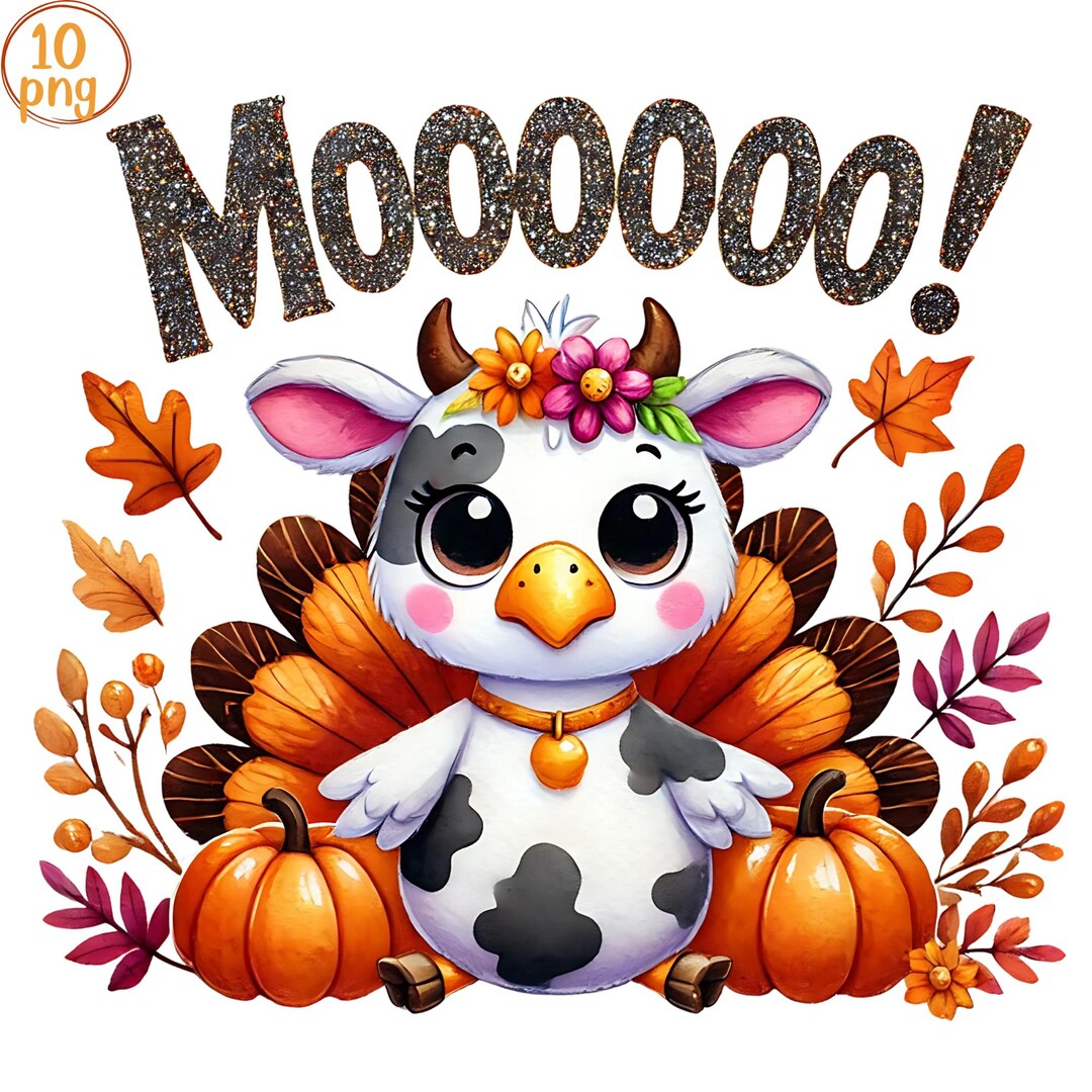 Cow Turkey Thanksgiving Clipart - Cute Fall Sublimation PNG, Farm ...