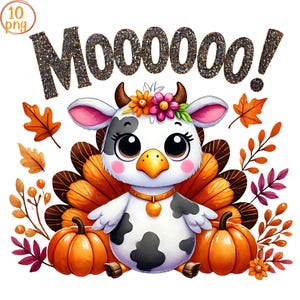 Cow Turkey Thanksgiving Clipart - Cute Fall Sublimation PNG, Farm ...