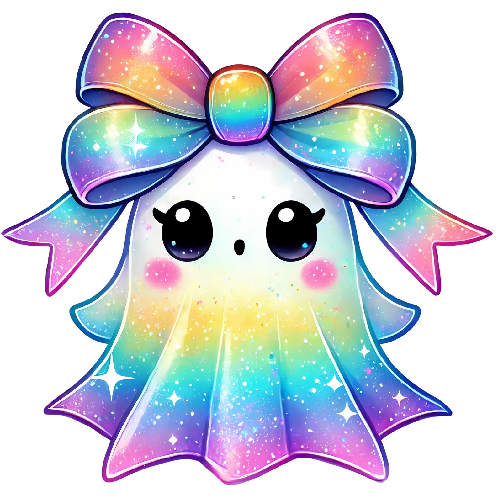 Kawaii Rainbow Ghosts Clipart – Cute Watercolor Ghosts With Bows, 10 ...