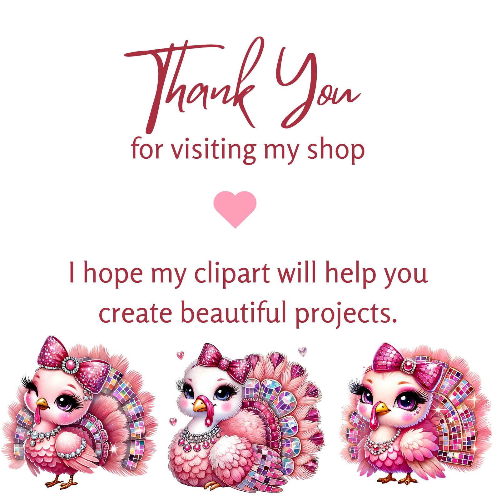 Pink Glam Turkey Clipart – 10 PNG Watercolor Thanksgiving Digital Art ...