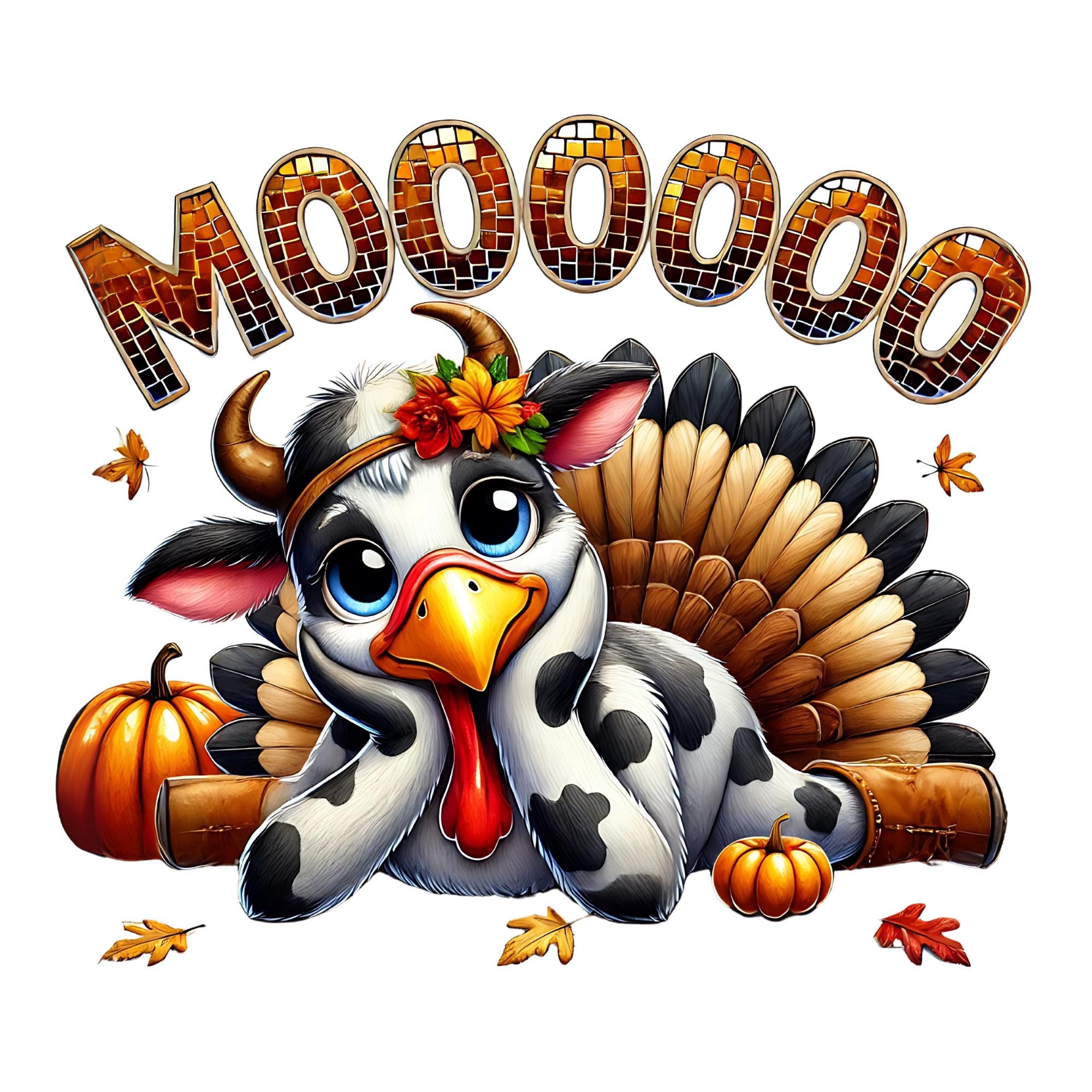 Moo Cow Turkey Clipart | 10 PNG Thanksgiving Sublimation | Fall Farm ...