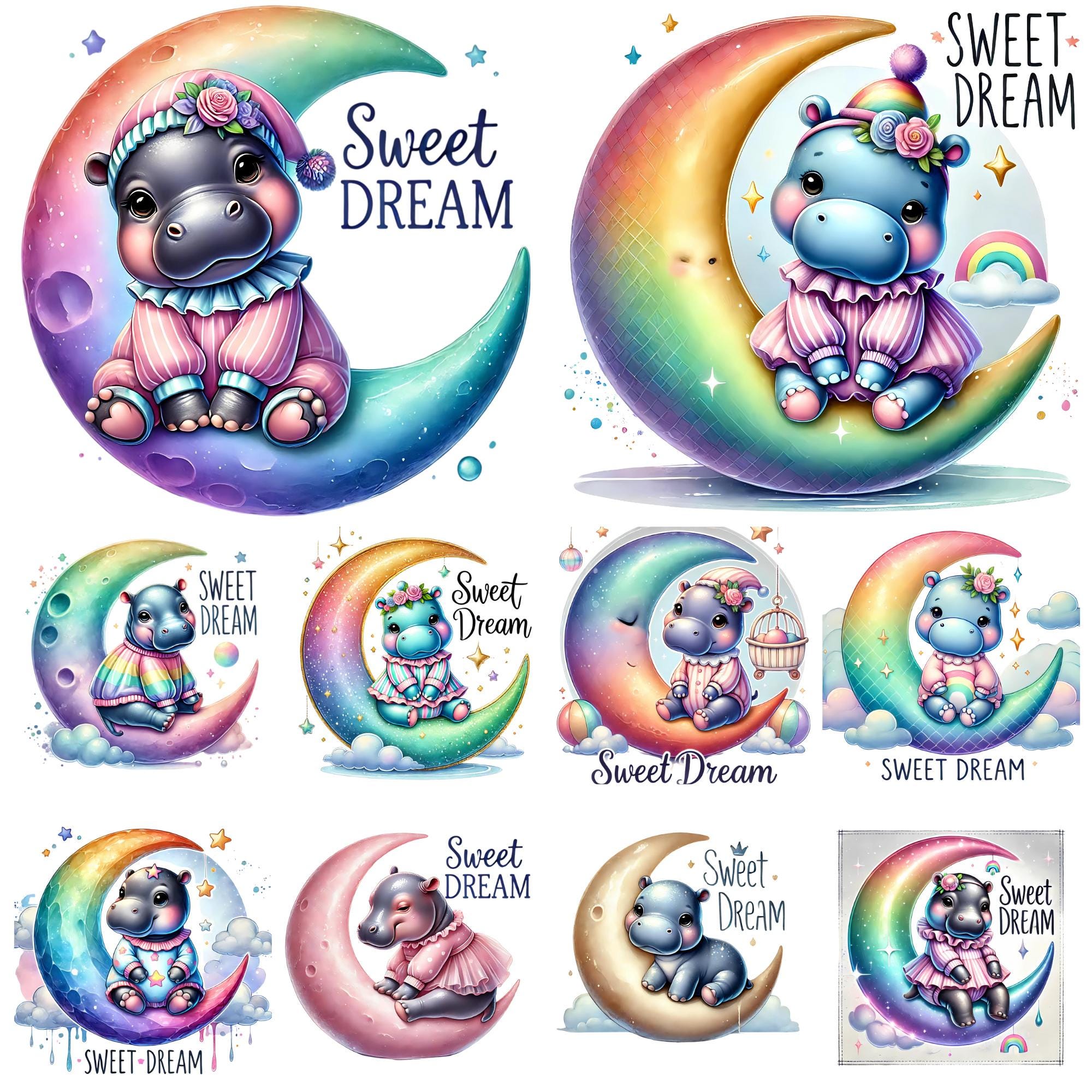 Hippo Watercolor Clipart Set – Dreamy Nursery Art (10 PNG) - Etsy