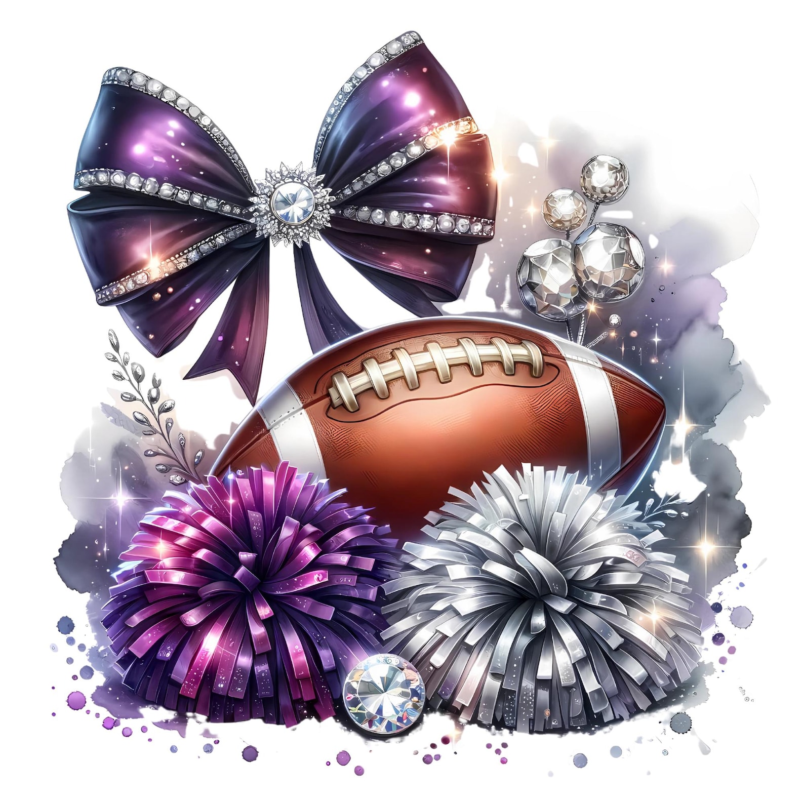 Cheer Football Coquette Bows Watercolor Clipart Football Season Clipart ...