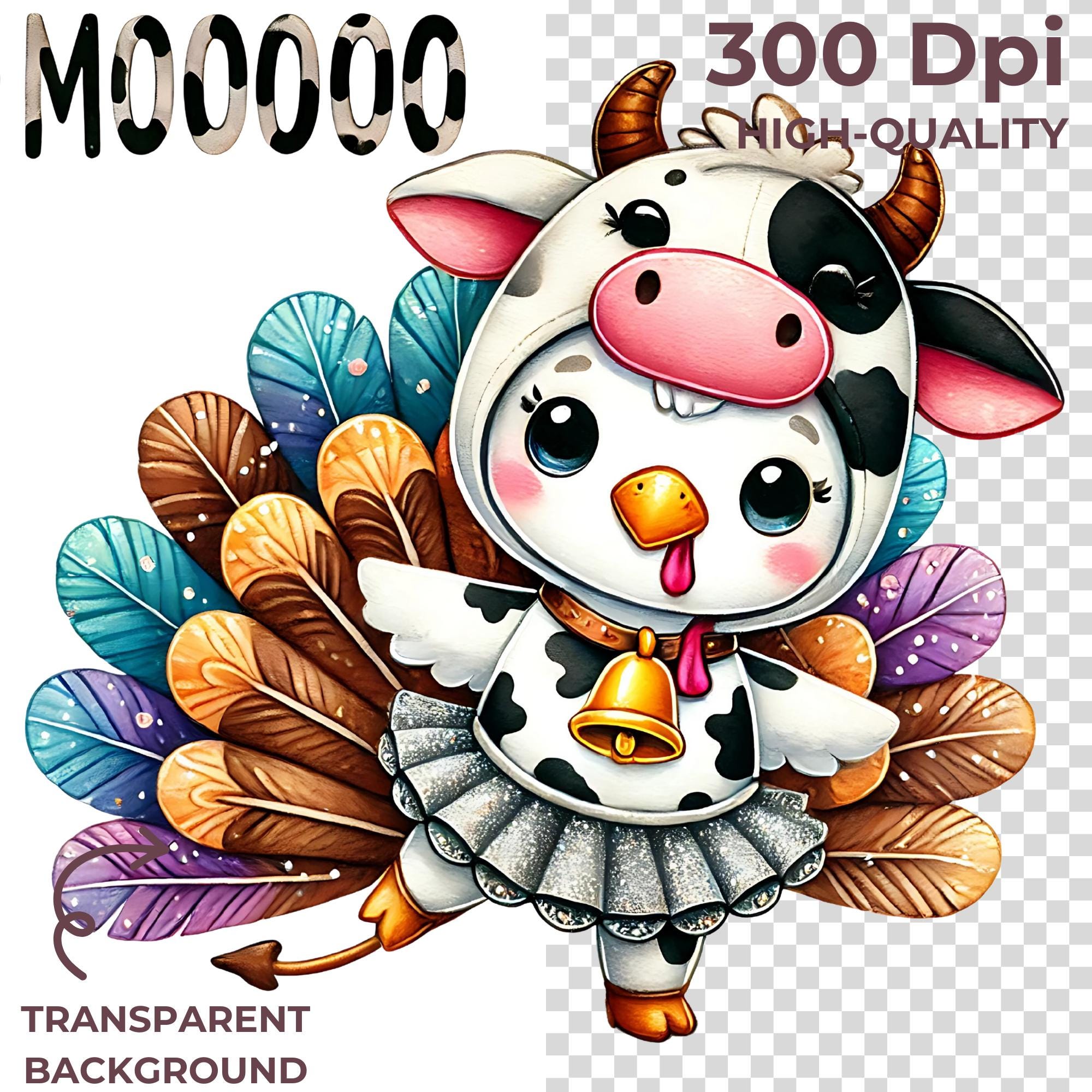 Cow Turkey Thanksgiving Clipart | Cute Fall Farm Animal PNG | Moo ...