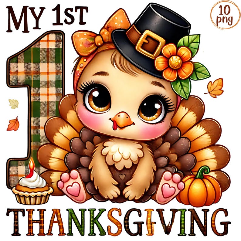 My First Thanksgiving Clipart – 10 PNG Fall Baby Turkey Sublimation ...