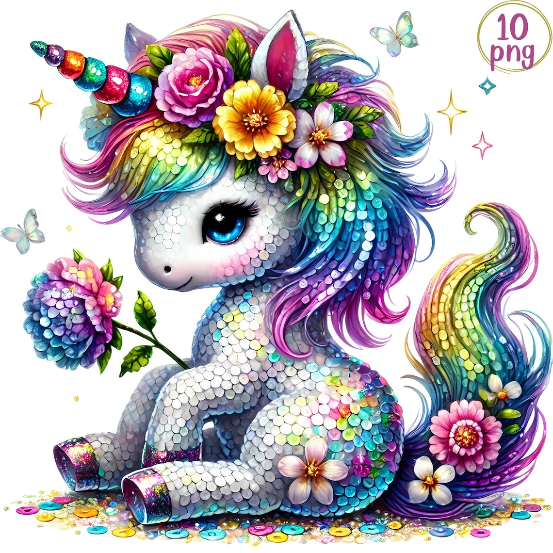 Rainbow Unicorn Clipart – 10 PNG Watercolor Set for Kids Crafts, Party ...