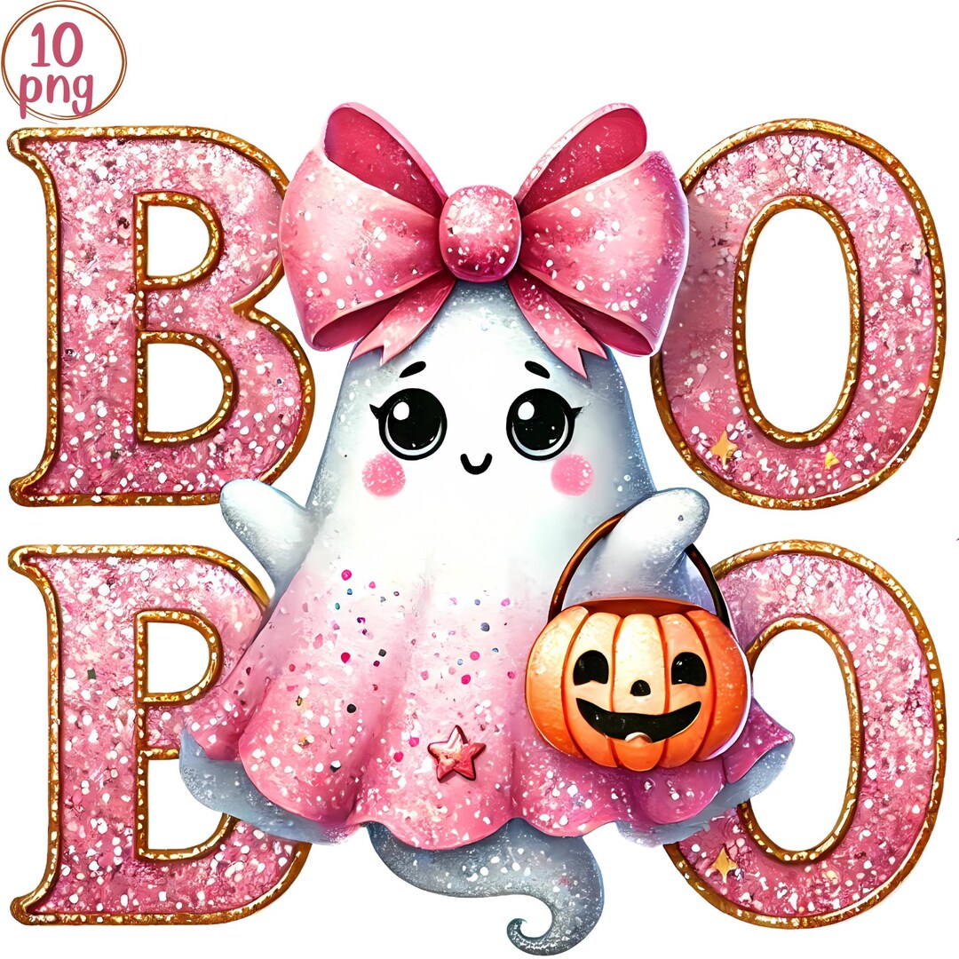 BOO Ghost Watercolor Clipart – 10 PNG Glitter Halloween Designs for ...