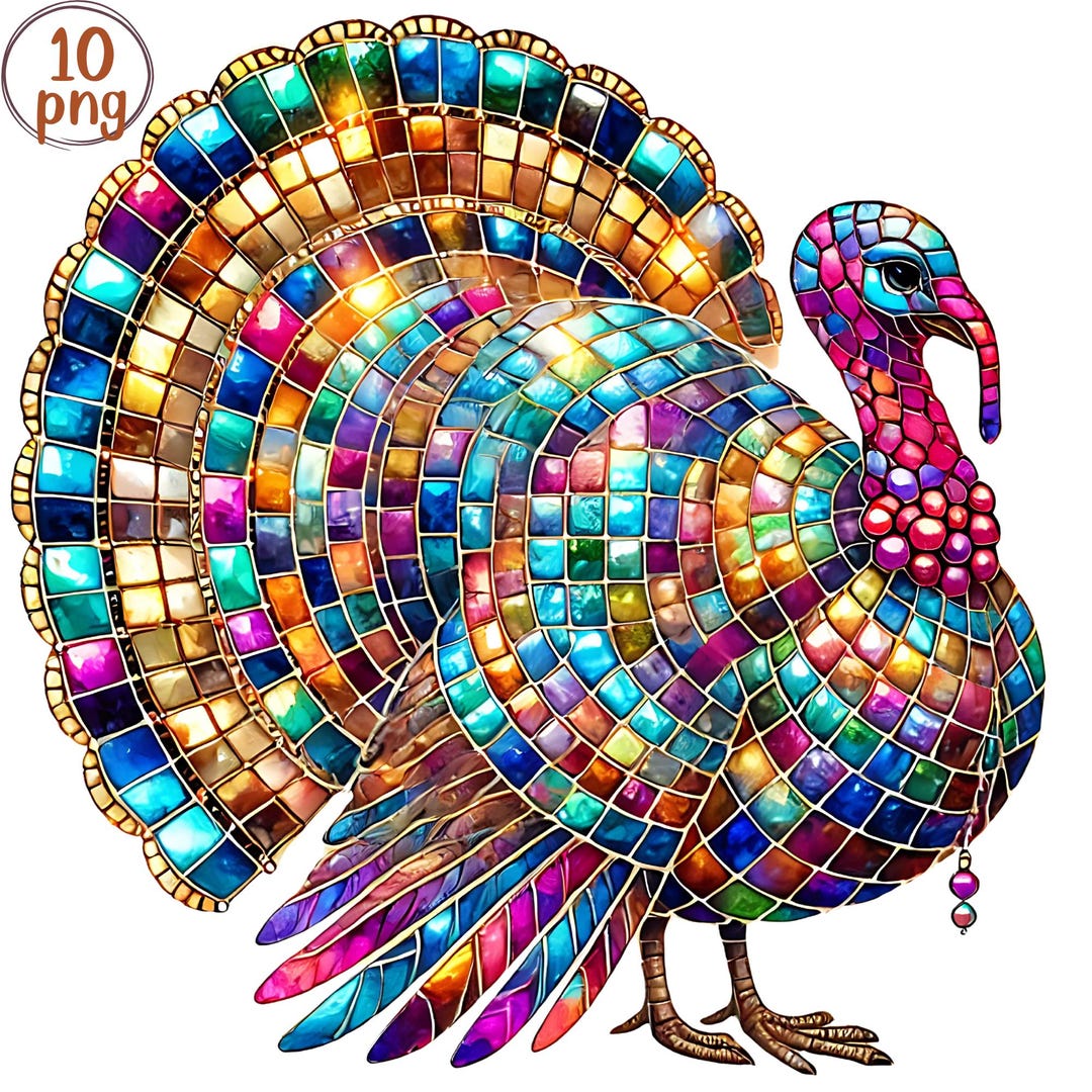 Mosaic Turkey Clipart – 10 PNG Watercolor Thanksgiving Designs for ...