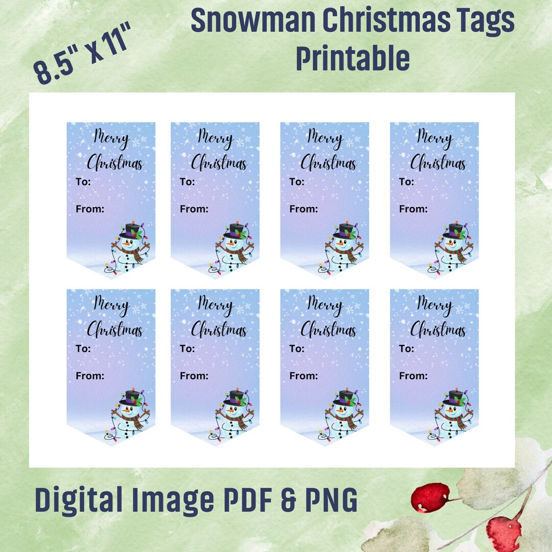 Snowman Christmas Gift Tags Set of 8 Printable at Home or Cricut ...