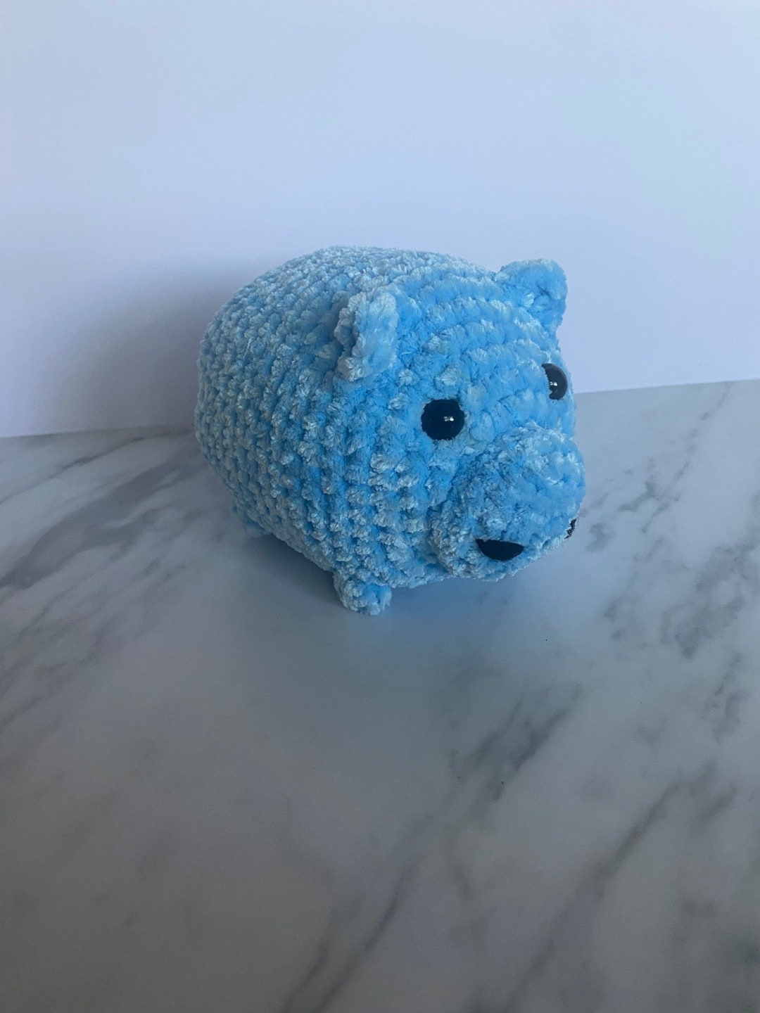 Crochet Blue Pig Fat Handmade Toy, Soft Velvet Plush Amigurumi, Cute ...