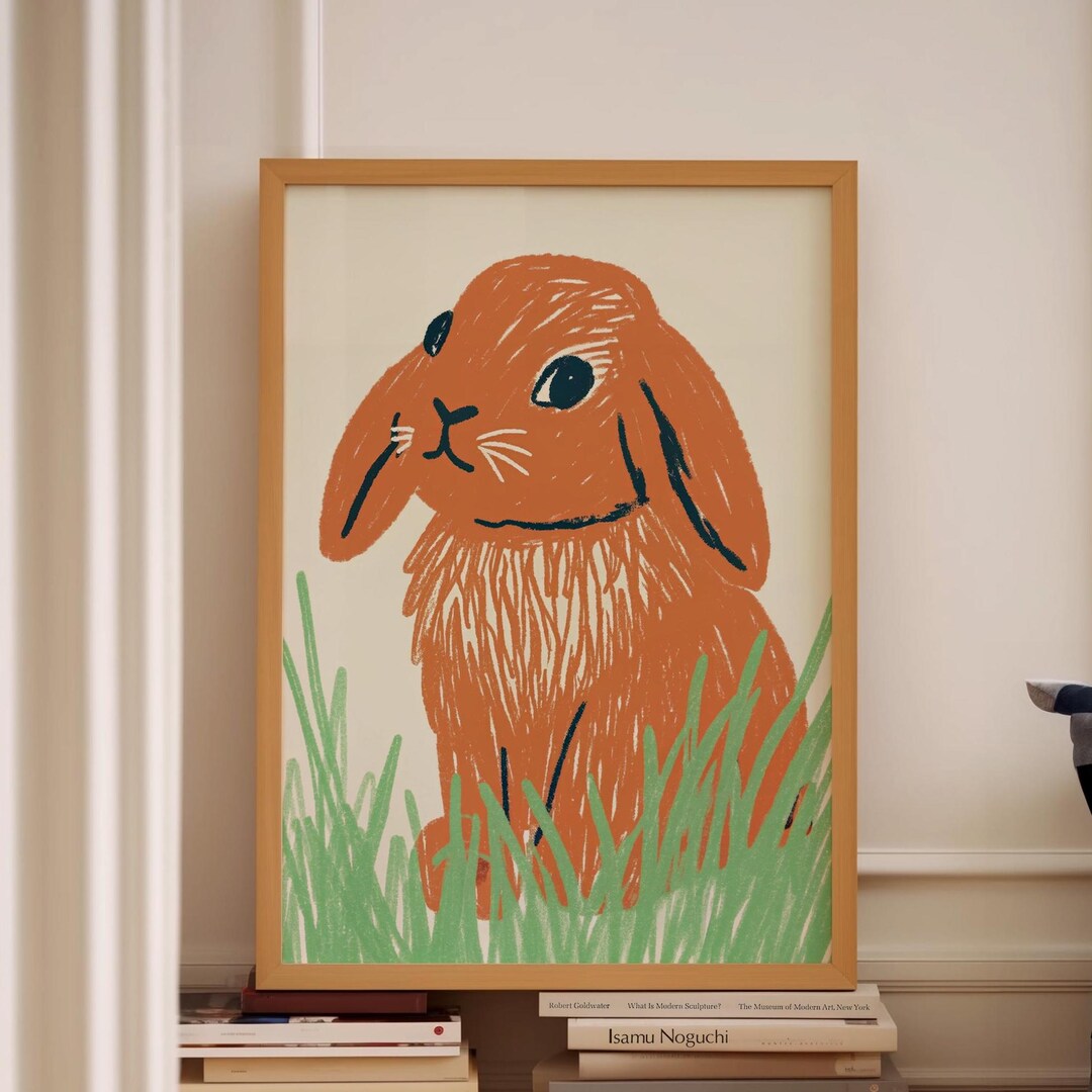 Minimal Funky Rabbit Wall Art, Country Farmhouse Printable Art, Muted ...