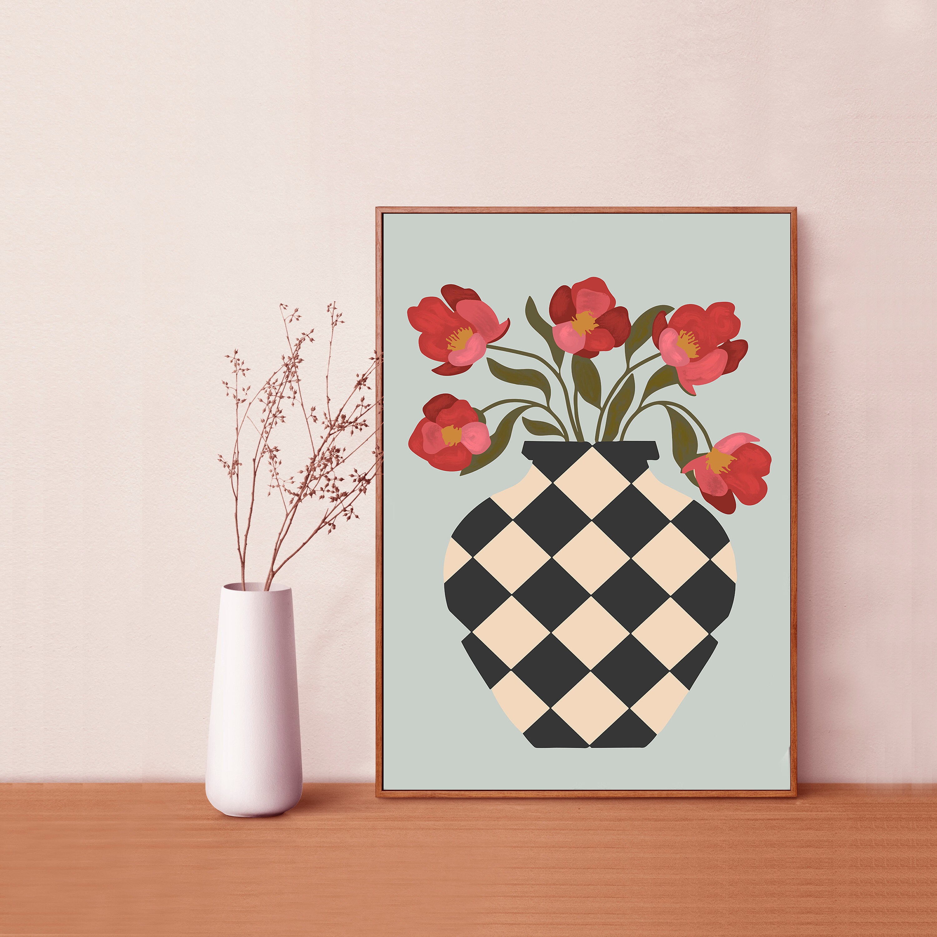 Abstract Minimal Flower in the Vase Botanical Poster Colorful - Etsy