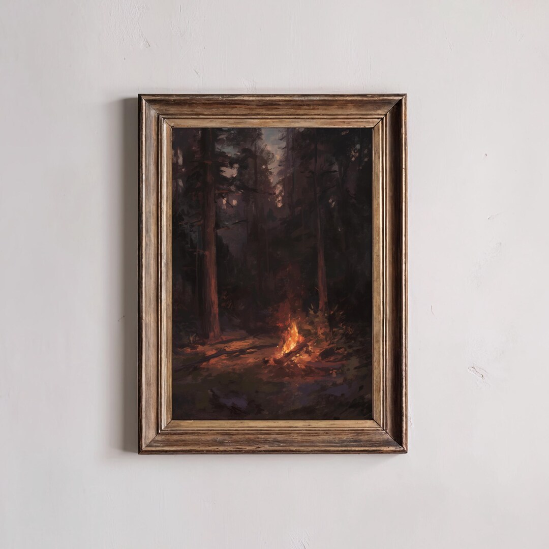 Rustic Campfire Forest Print: Moody Cabin Wall Art (digital Download ...