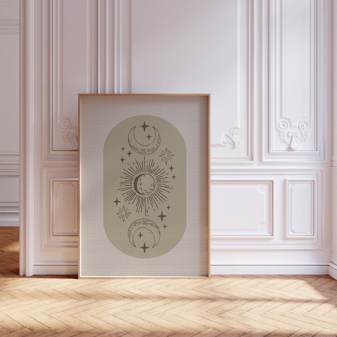 Greenly Cosmos Moon and Sun Print, Sun Boho Art, Moon Boho Print, Geometric Print, Pink Print ...