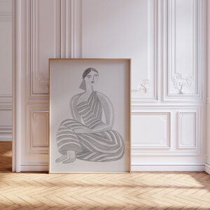 Abstrakte Hand gezeichnete edle Dame posieren Wandkunst Mid-Century ...