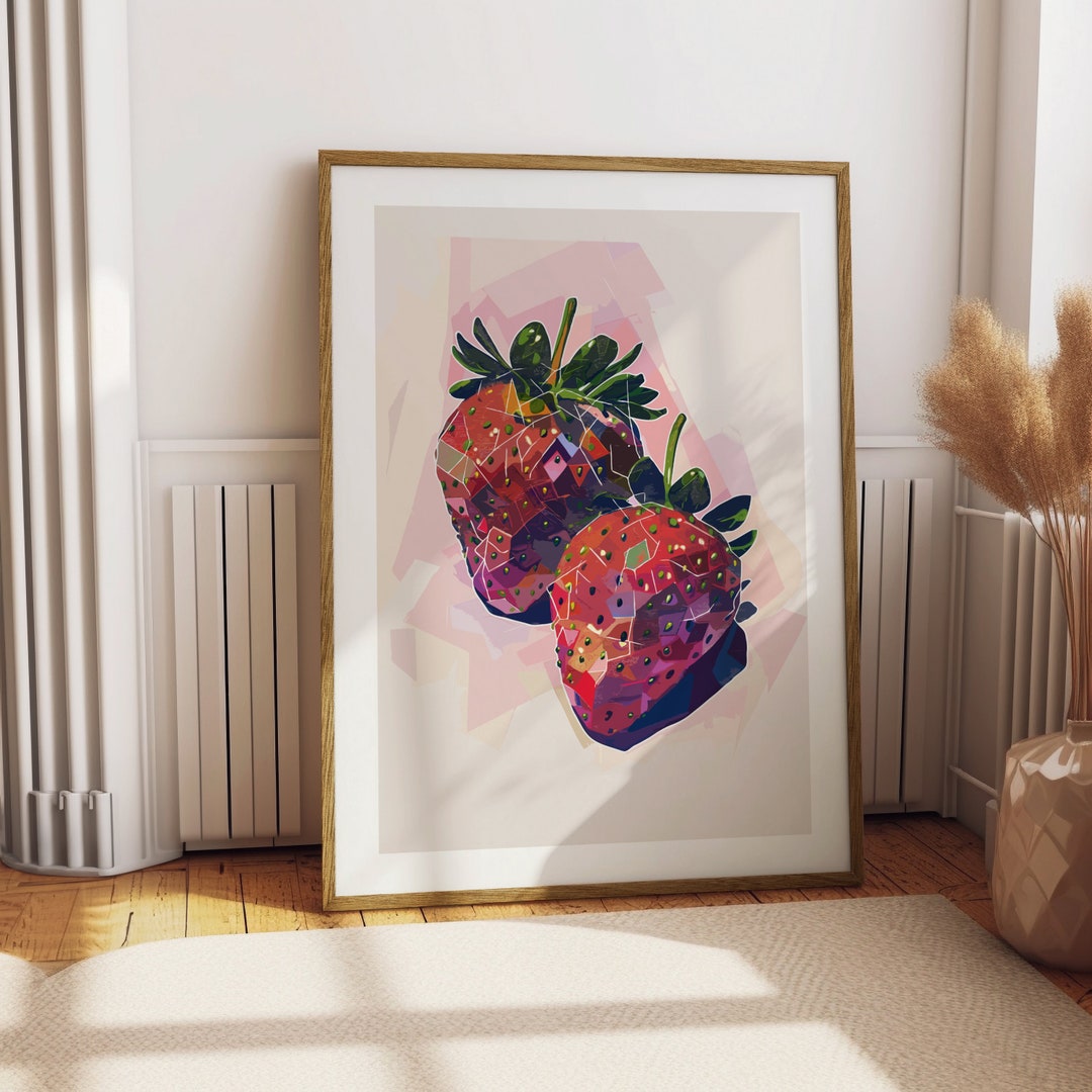 Retro Disco Strawberry Wall Art Print, Minimal Fruit, Vintage Pink Art ...