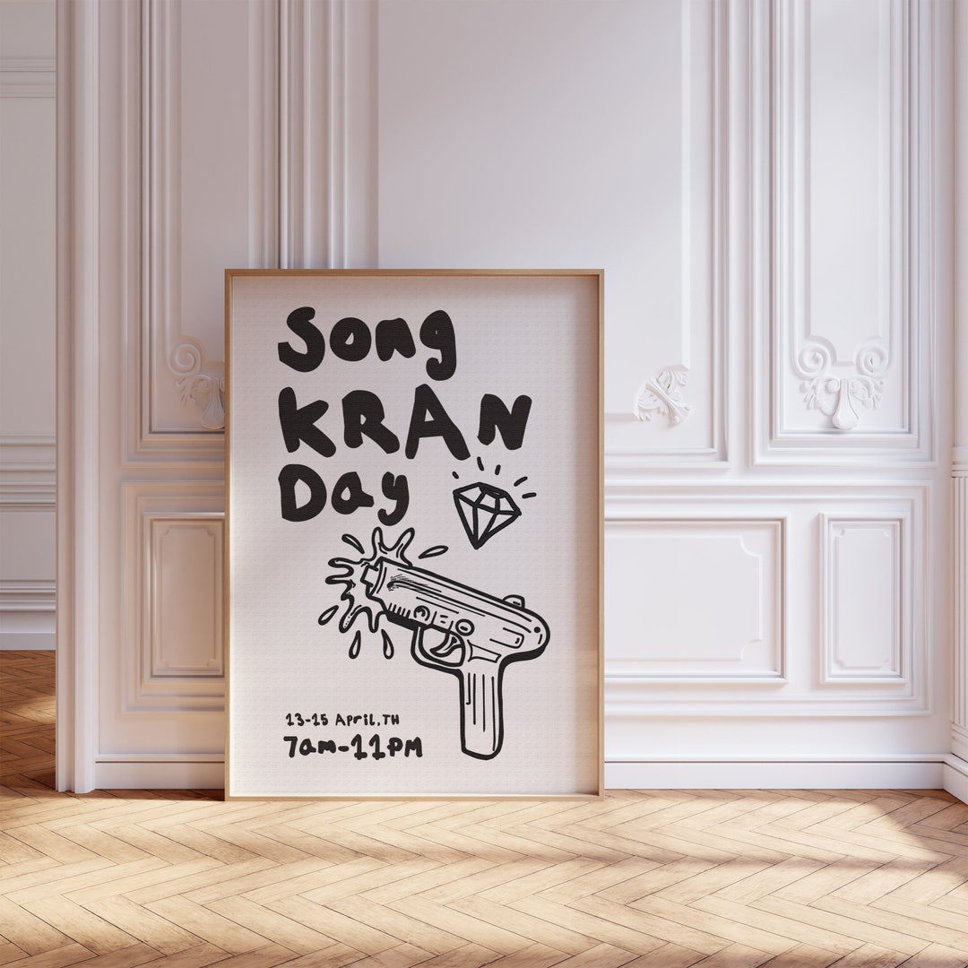 Songkran Day Print, City Travel Poster, Retro Bangkok, Thailand Poster ...