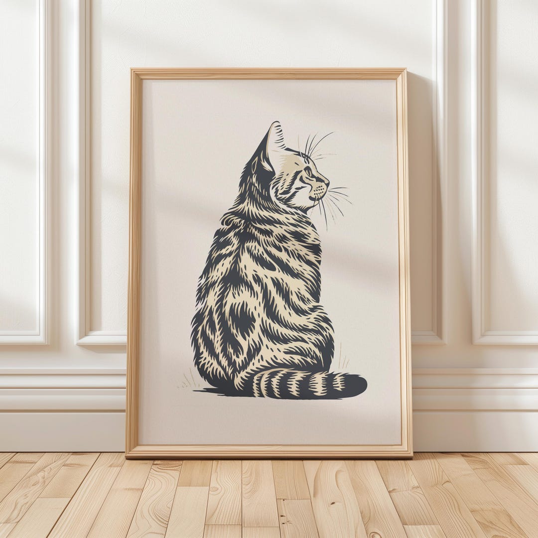 Vintage Chubby Cat Wall Art, Boho Cat Wall Art, Catlover Gift, Antique ...