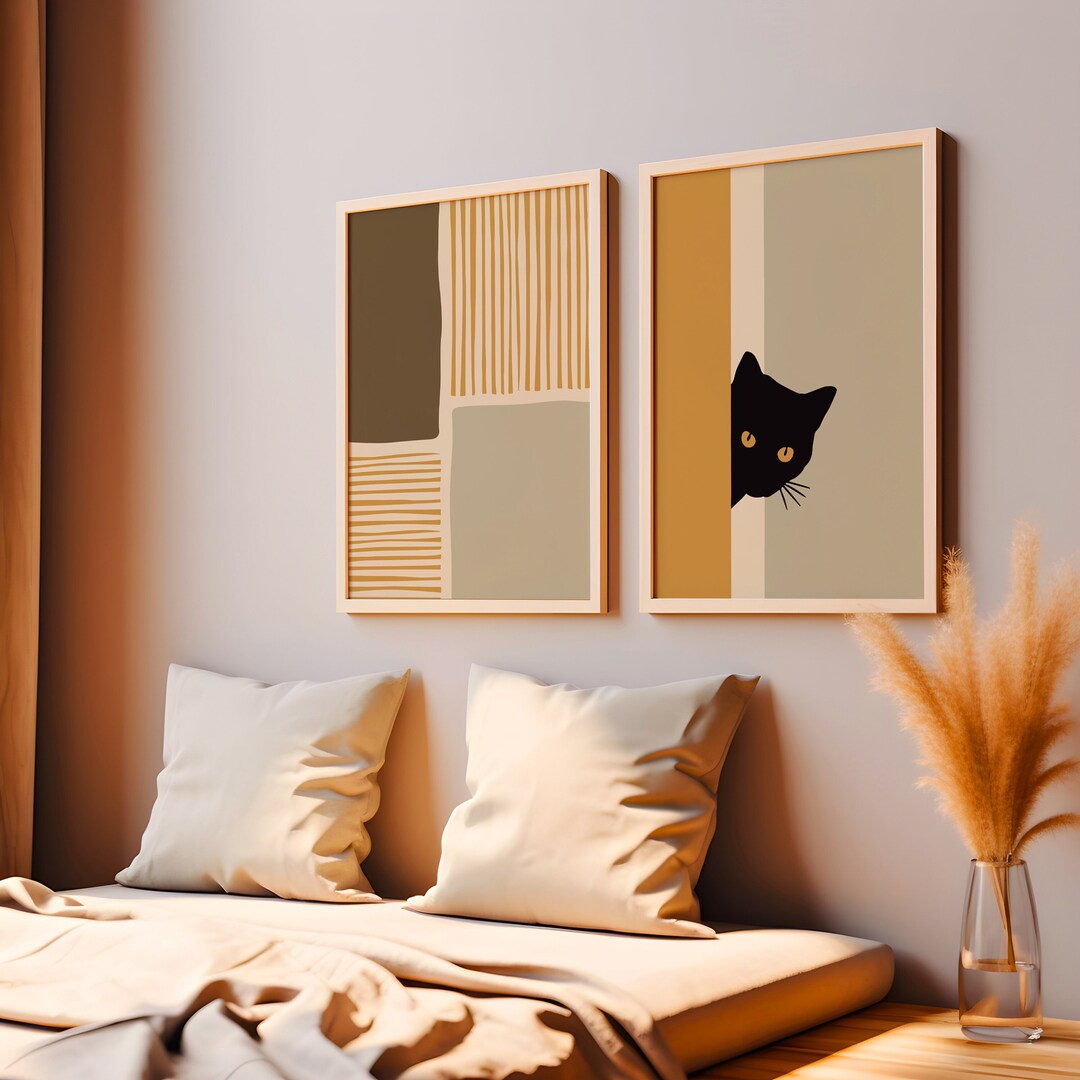 Abstract Cat Paw Print Set: Minimalist Beige Wall Art (digital Download ...