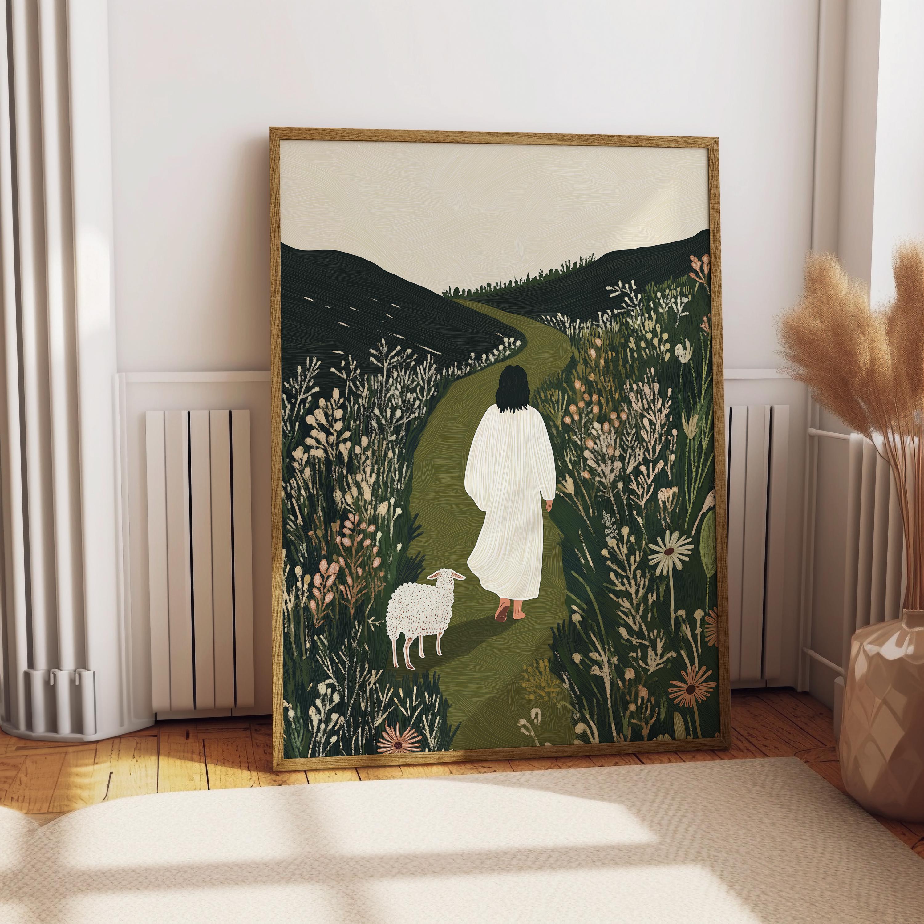 Greenly Jesus Leaves the 99 Wall Art, Christian Jesus Poster, Bible Art ...