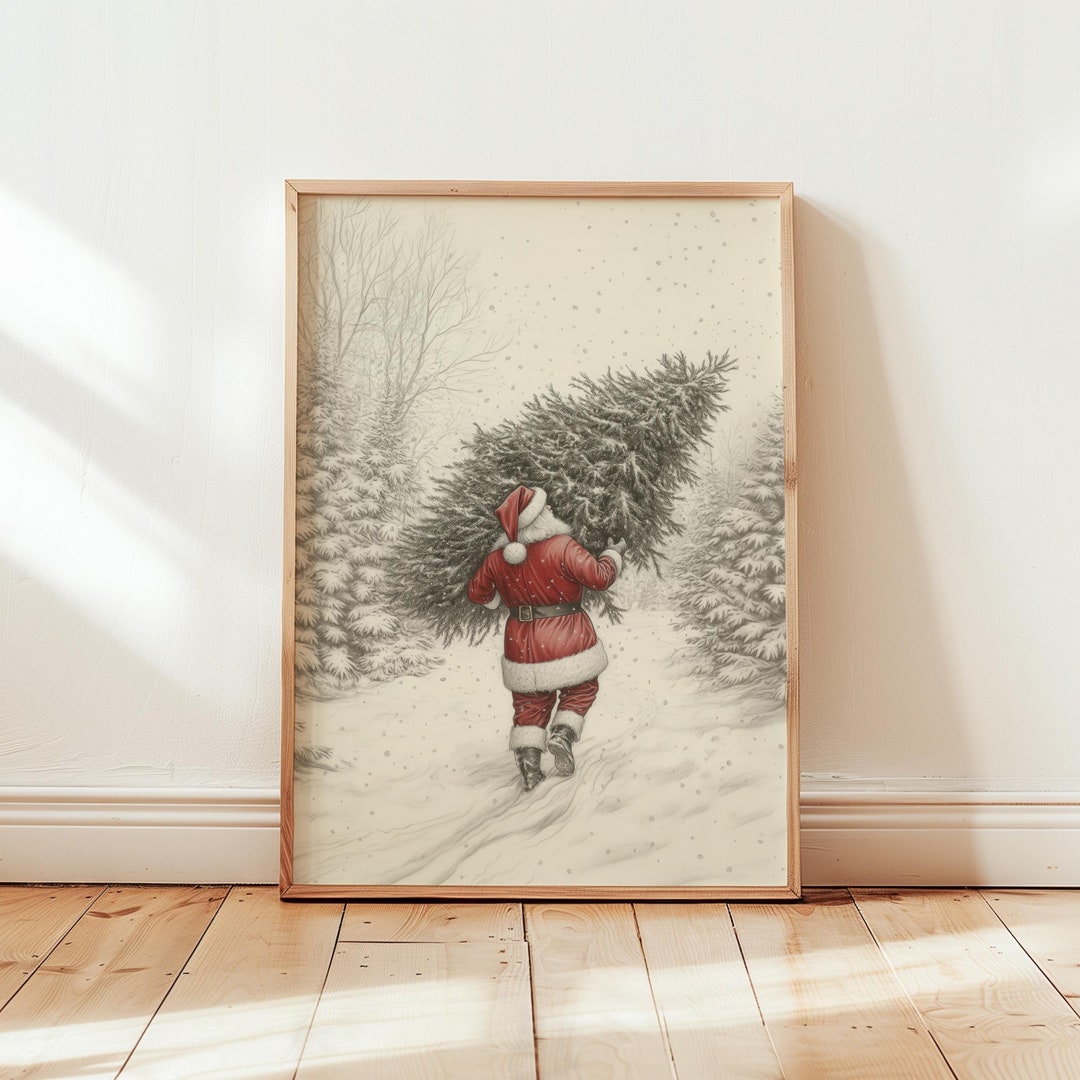 Vintage Santa Wall Art, Printable Christmas Decor, Academia Oil Print ...