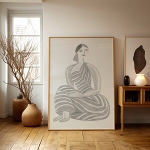 Abstrakte Hand gezeichnete edle Dame posieren Wandkunst Mid-Century ...