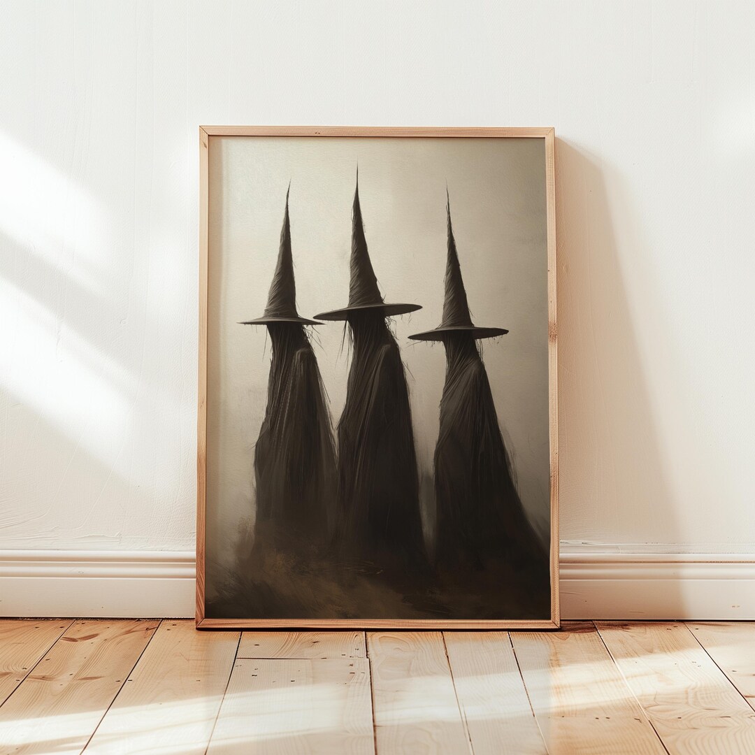 Trio Witch Halloween Art Print: Rustic Vintage Oil Painting Style ...