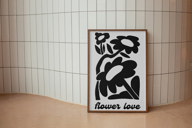 Classic Monotone Botanical Flower Lovely Art, Minimal Shapes, Instant ...