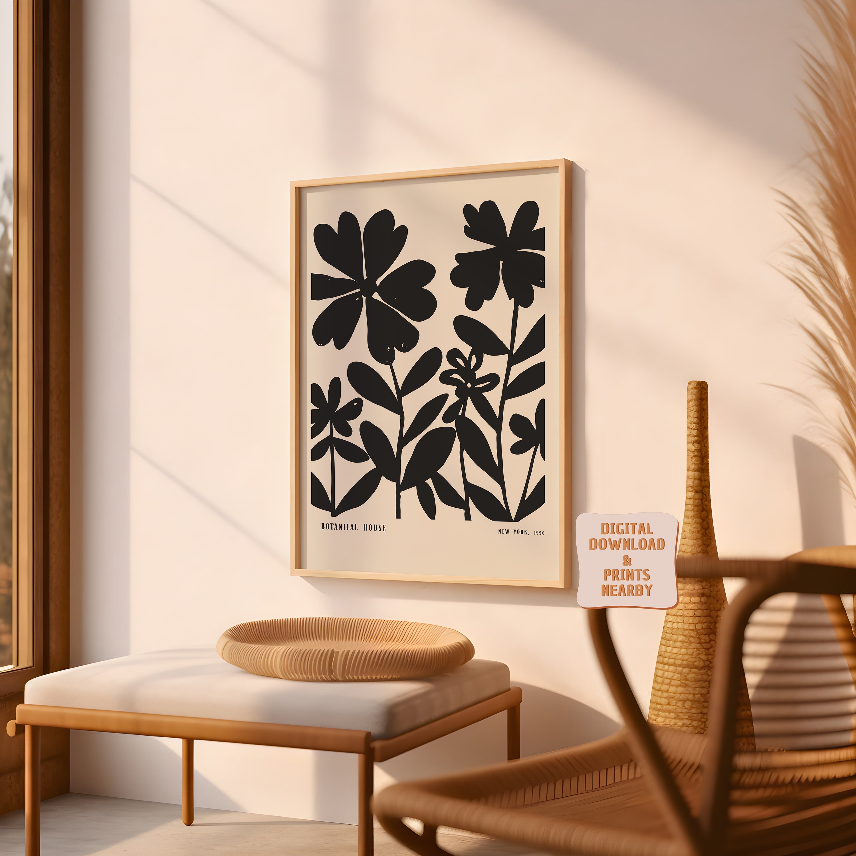 Classic Monotone Botanical House Matisse Inspired Print, Modern ...