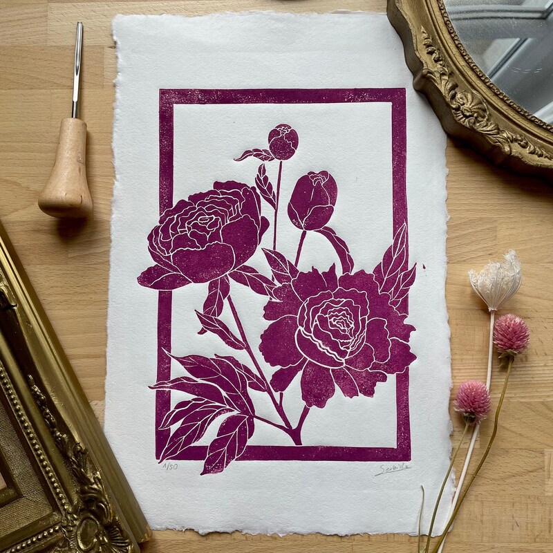 Flower Linocut - Etsy