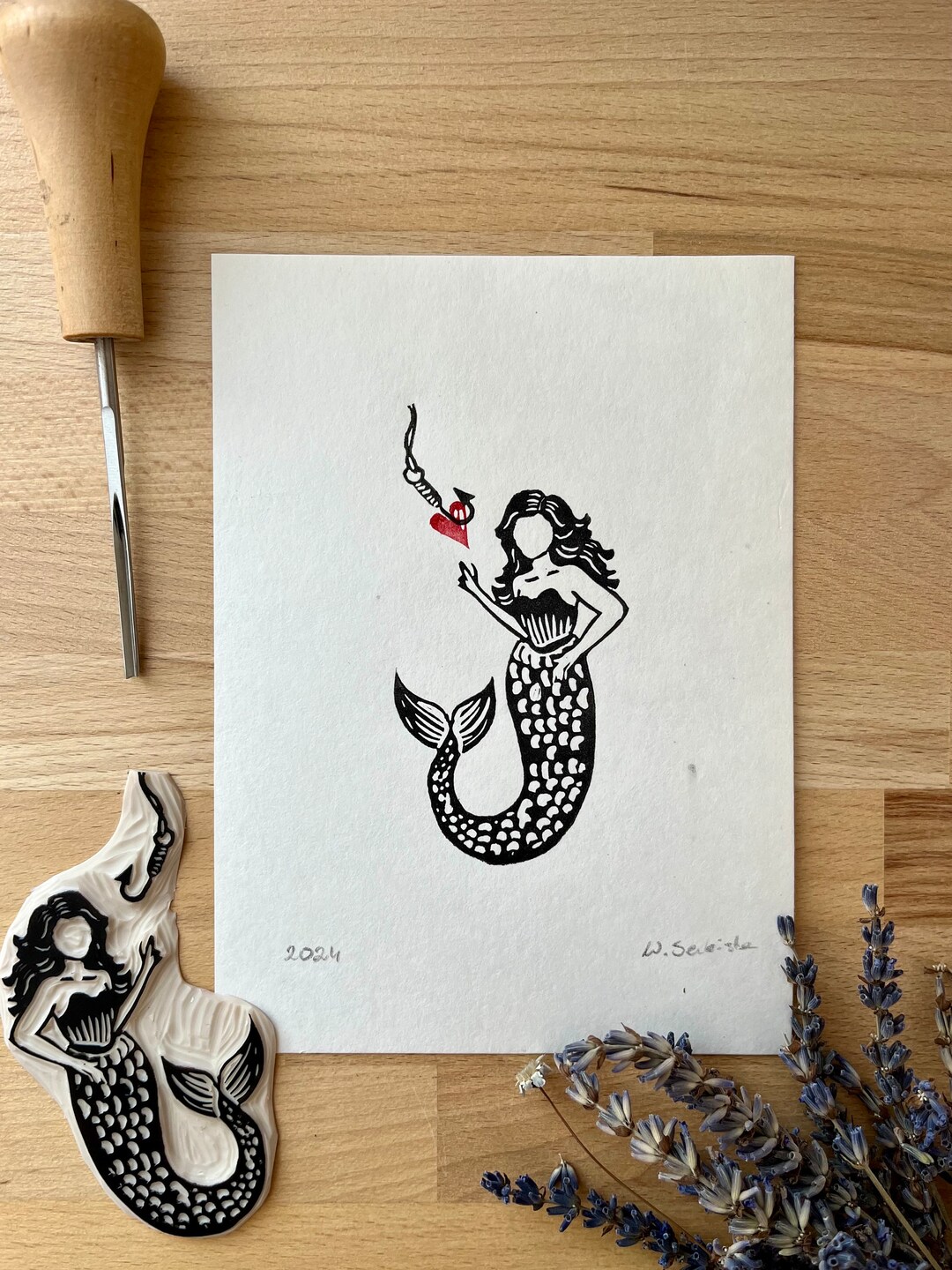 Graphics Linocut Mermaid Linocut Mermaid Original Art - Etsy
