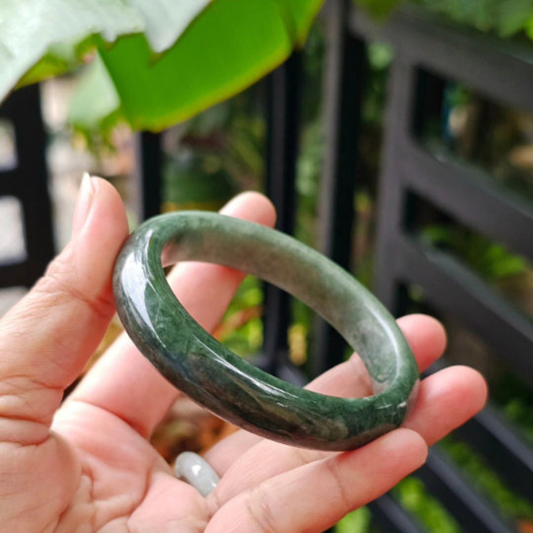 Burmese Jade Bangle Yin & Yang Dark Green-light Green Translucent ...