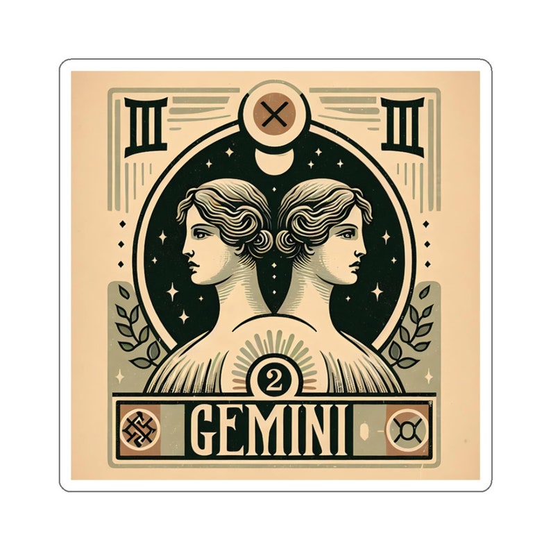 Gemini Zodiac Sign Sticker Celestial Sticker Cute Retro Vintage Gemini ...
