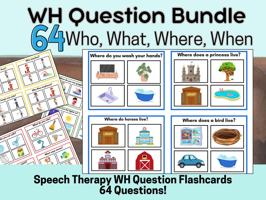 WH Question Cards Printables, Multiple Choice, Speech Therapy, ABA ...