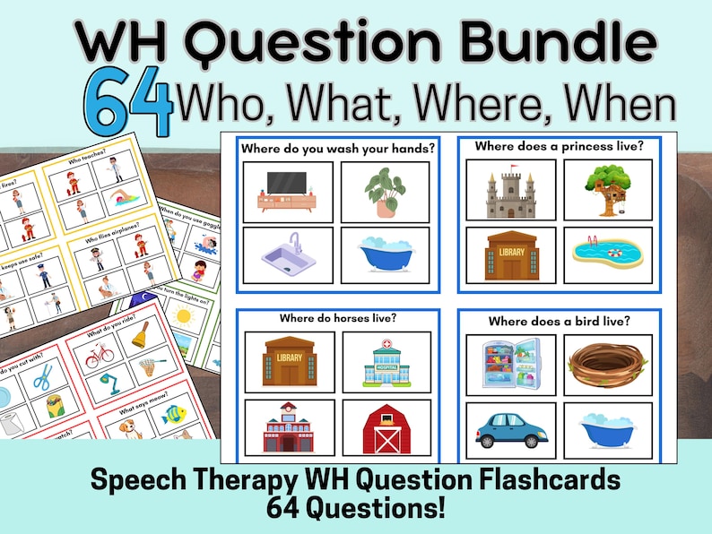 WH Question Cards Printables, Multiple Choice, Speech Therapy, ABA ...