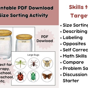 24 Bug Size Sorting Activity, Montessori Style, Preschool Math, Speech ...