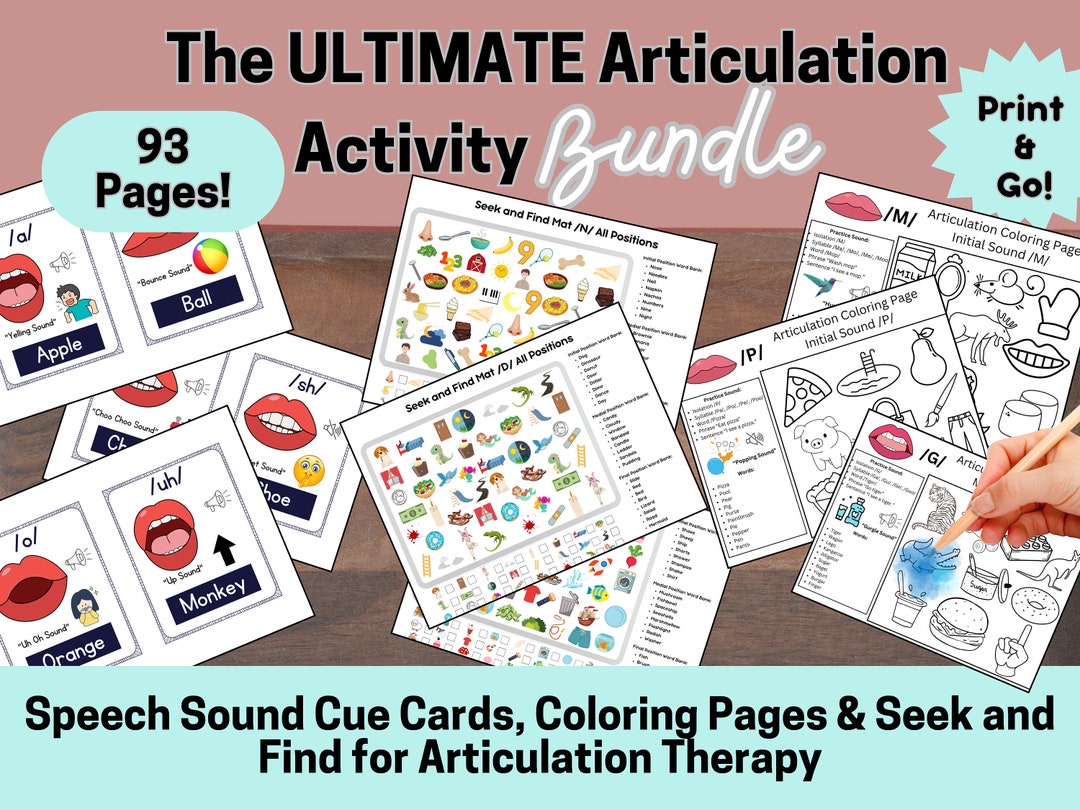 96 Articulation Speech Therapy Activity Bundle, Visual Cue Cards, Seek ...