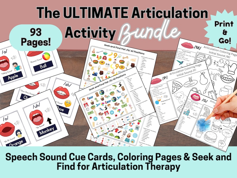 96 Articulation Speech Therapy Activity Bundle, Visual Cue Cards, Seek ...