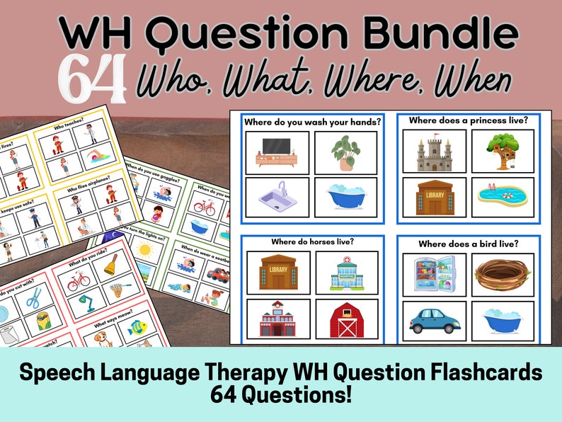 WH Question Cards Printables, Multiple Choice, Speech Therapy, ABA ...