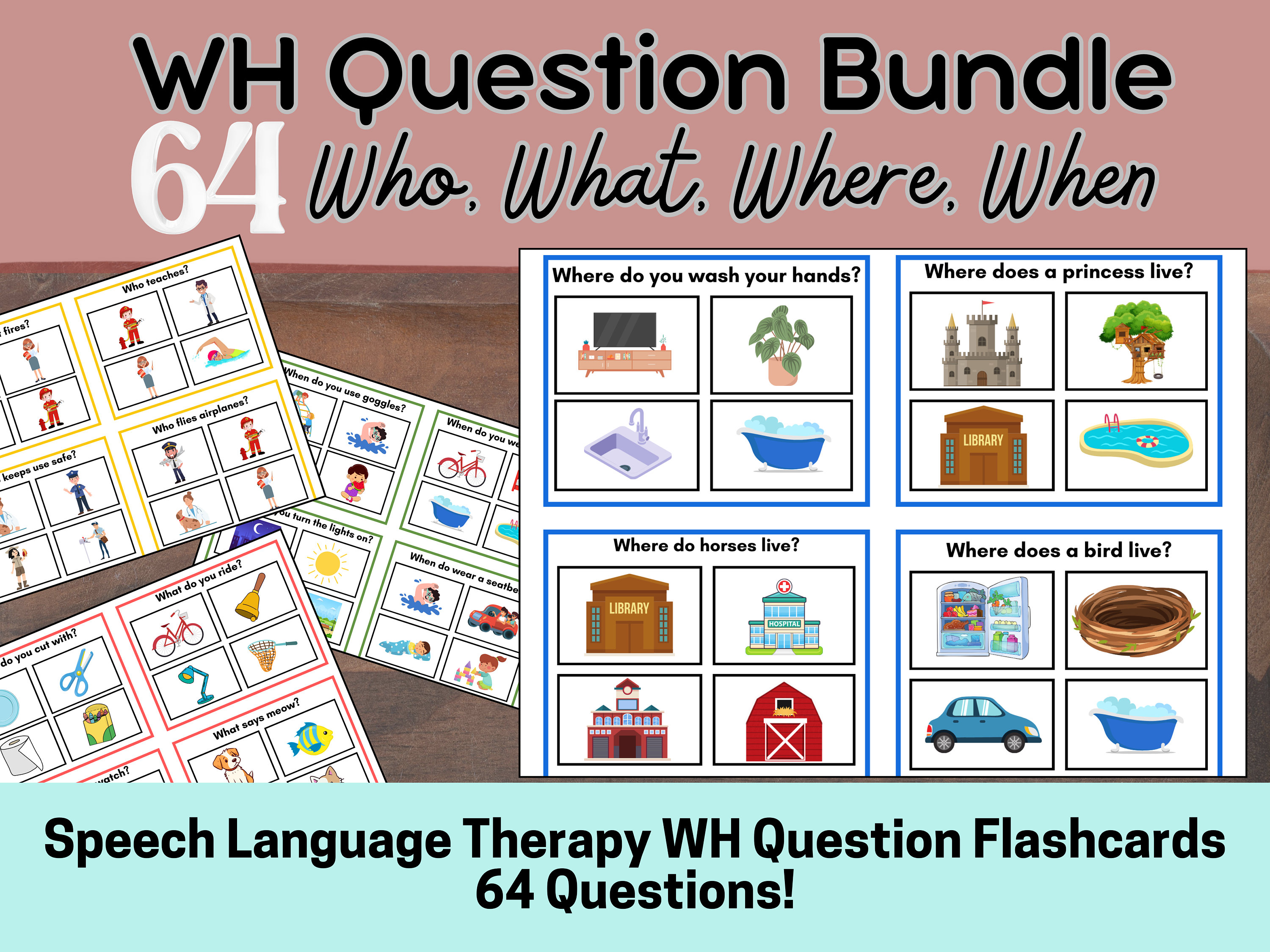 WH Question Cards Printables, Multiple Choice, Speech Therapy, ABA ...