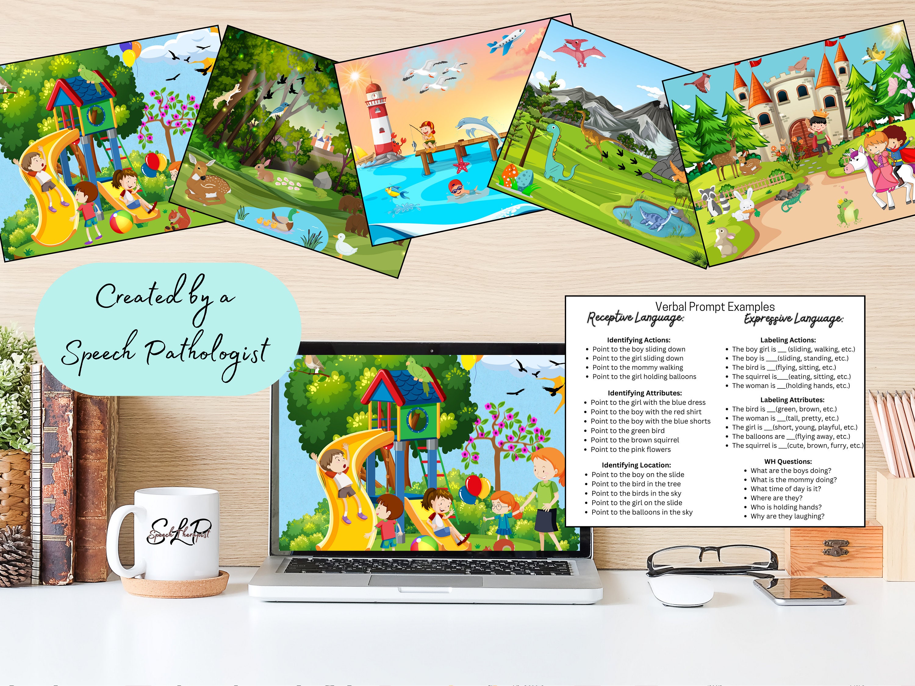 25 Speech Language Therapy Printouts, Picture Scenes, Language Concept ...