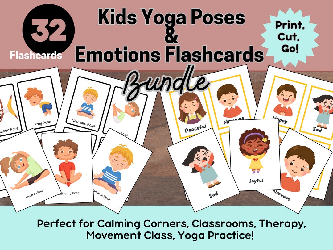 32 Kids Yoga and Emotions Flashcard Bundle, Calming Corner, Kids ...